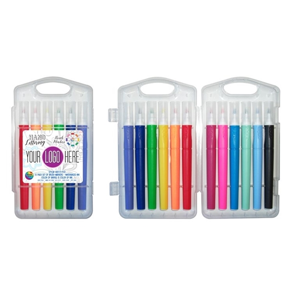 12 Pack of Hand Lettering Brush Markers in Hard Plastic Case - Full ...