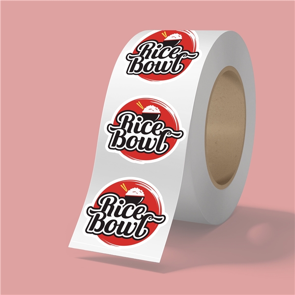 Promotional 2" x 2" BOPP stickers on roll - 3.5mil