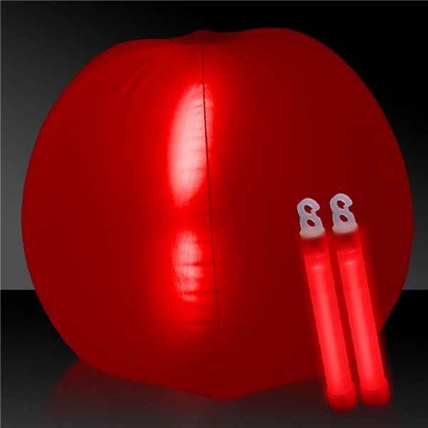 24 Inch Inflatable Beach Ball with two 6 Inch Glow Sticks - Red