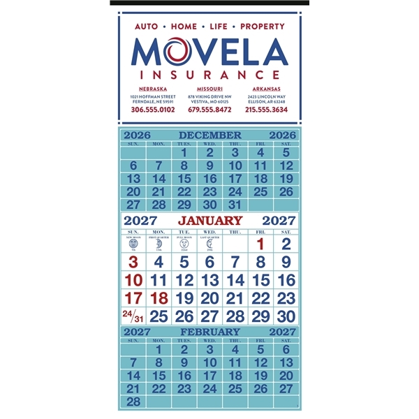 Promotional 3-Month Display 12-Sheet Calendar