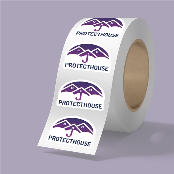 Promotional 3" x 2" BOPP stickers on roll - 3.5mil