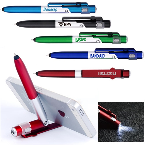Promotional 4 In 1 Smartphone Stand Light Ballpoint Pen & Stylus