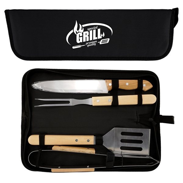 Promotional 4-Piece Grilling Set In Zippered Case