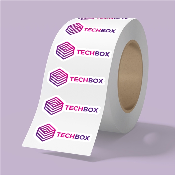 Promotional 5" x 2" BOPP stickers on roll - 3.5mil