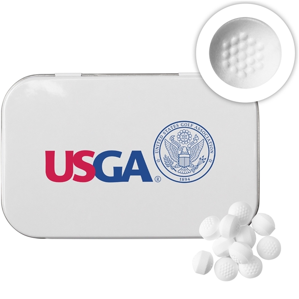 Promotional Rectangular Tin with Golf Ball Shaped Mints