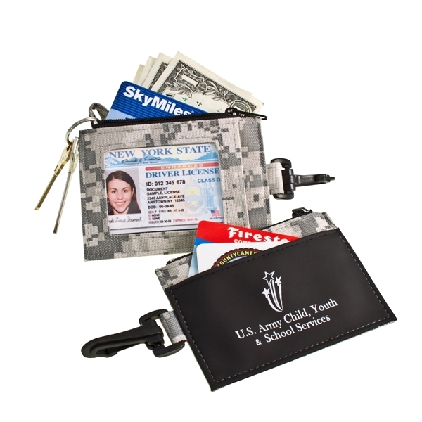 Promotional Digi-Camo ID Clip with Secure Zip Pocket