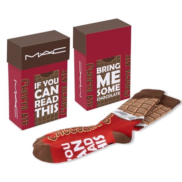 Promotional ACE Chocolate Themed Socks In Flip Top Box