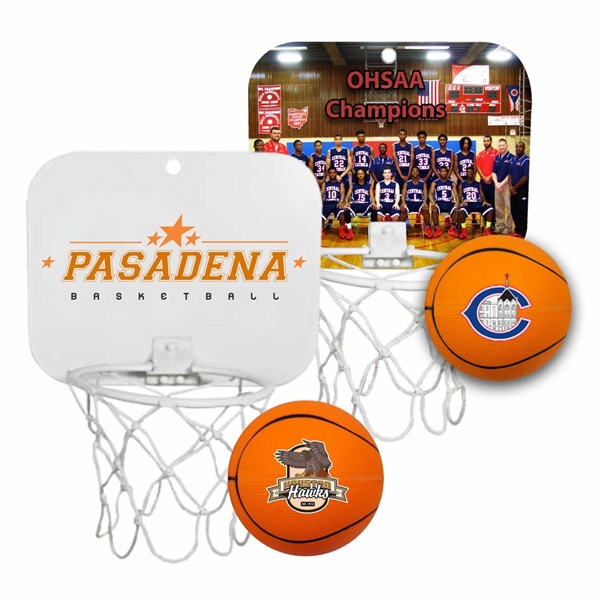 Mini Basketball Backboard W/4" Imprinted Foam Basketball