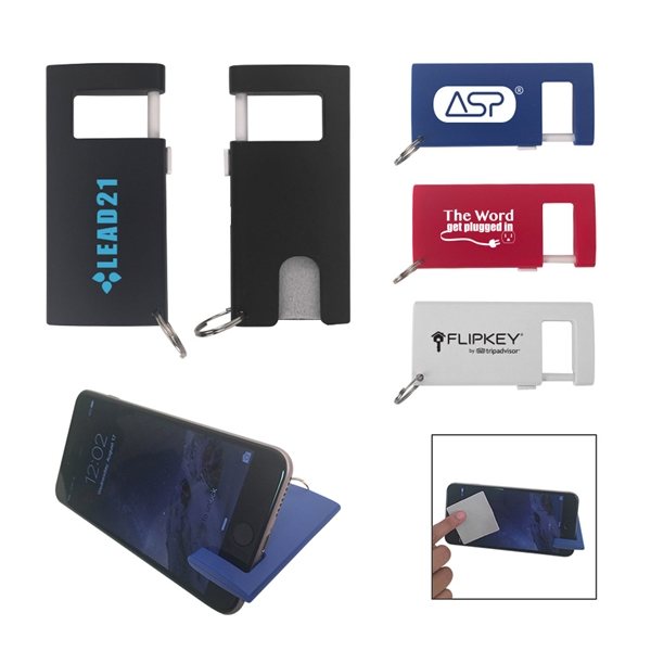 Promotional Carabiner Key Ring Phone Stand and Cleaner