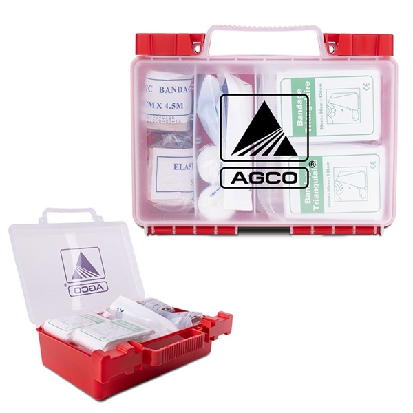 Promotional 86pc OSHA Compliant First Aid Kit in Clear Hard Case