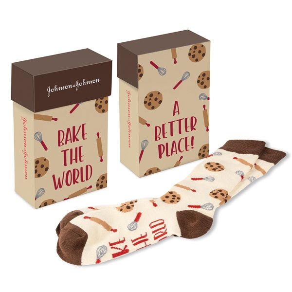Promotional ACE Baking Themed Socks In Custom Flip Top Box