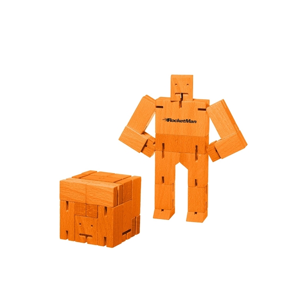 Promotional Areaware Orange Cubebot Toy Robot, Dozens of Poses Wood and ...