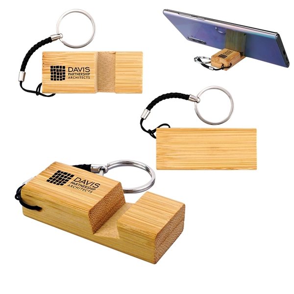 Promotional Bamboo Phone Stand Keychain