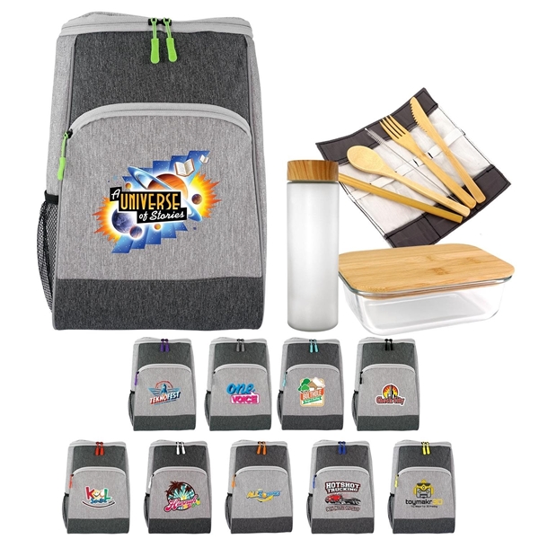 Promotional Bay Cooler Backpack Glass Lunch Set