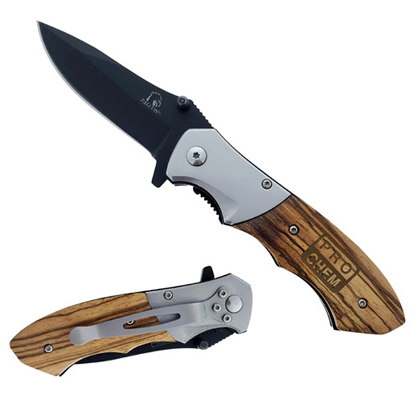 Promotional Black Blade Zebra Wood Handle Pocket Knife