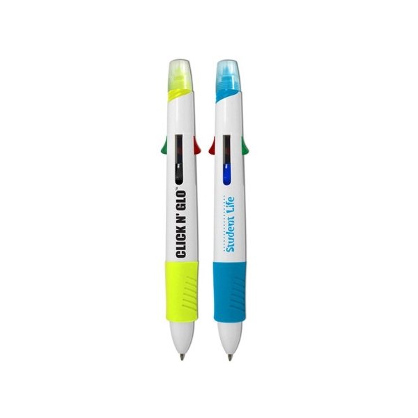 Promotional Click n' Glo - 5 in 1 Highlighter & 4 Color Pen Combo