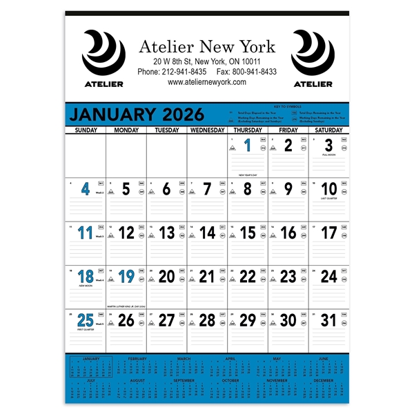 Commercial Contractor Calendar: Blue & Black 2025, 1 Color Imprint