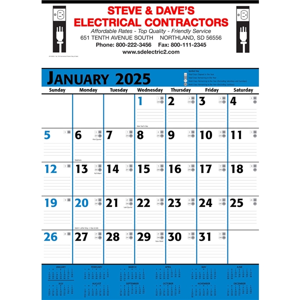 Commercial Contractor Calendar: Blue & Black 2025, 2+ Imprint Colors