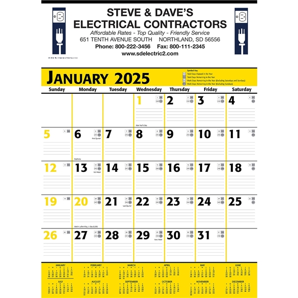 Commercial Contractor Calendar: Yellow & Black 2025, 2+ Imprint Colors