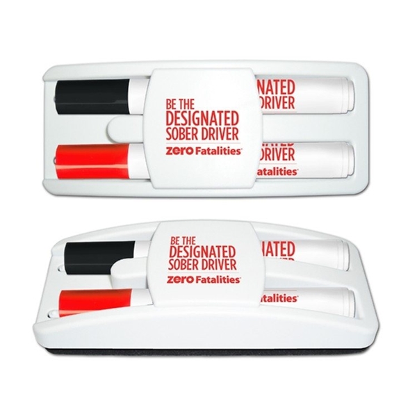 Dry Erase Gear Marker & Eraser Set with Black & Red Markers