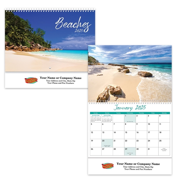 Promotional Full Color Beaches Spiral Wall Calendar