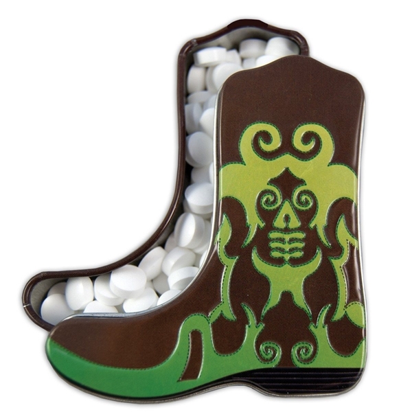 Promotional Green Cowboy Boot-Shaped Mint Tin