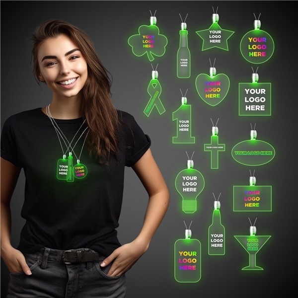 Promotional Light Up Pendant Necklaces - Green - 24"