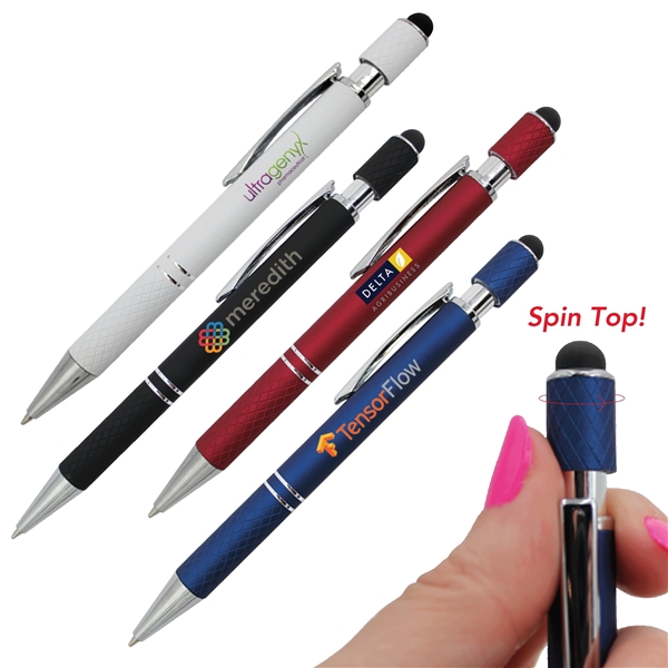 Promotional Halcyon® Executive Metal Spin Top Pen With Stylus, Full Color Digital