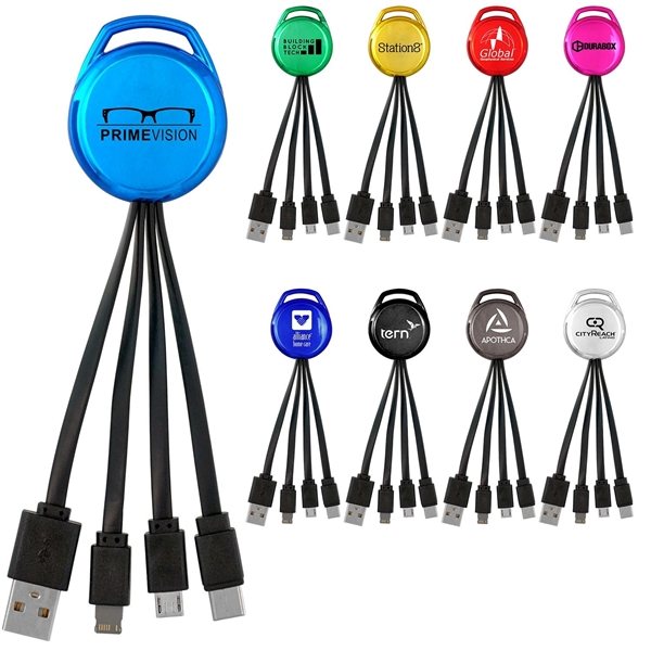 Promotional Metallic Vivid 3-in-1 Charging Cable