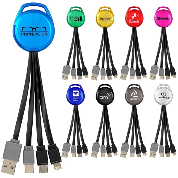 Promotional Metallic Vivid Dual Input 3-in-1 Charging Cable