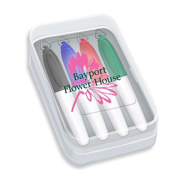 Promotional Mini Dry Erase Markers in Clear Plastic Box - 4 ct