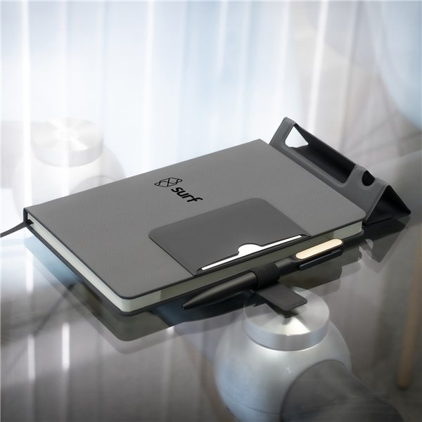 Promotional Noty Deluxe Hardcover Notebook With Pen Stand