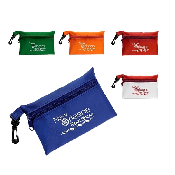 Promotional Polyester Zipper Pouch w/ Clip 3 1/4" x 4 3/4"