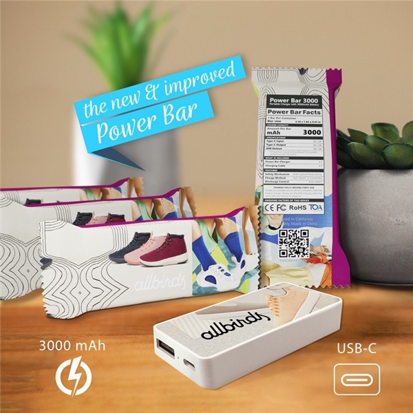 Promotional Power Bar 3000 Mah With USB-C And Wrapper