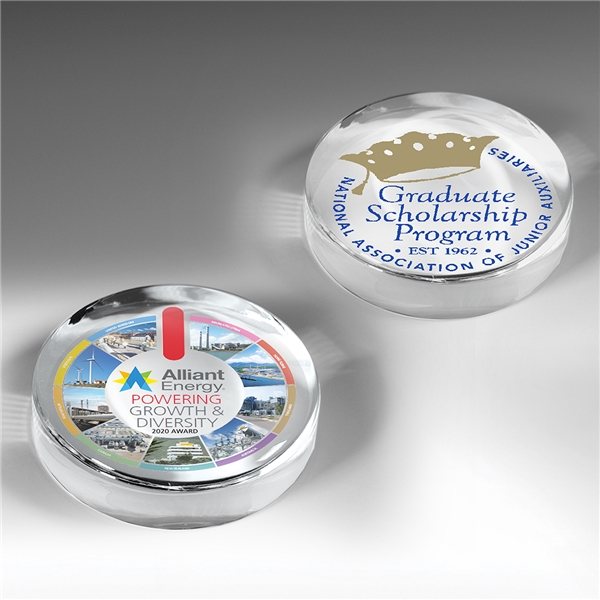 Promotional Prestige Round Glass Paperweight - PhotoImage 2 7/8"