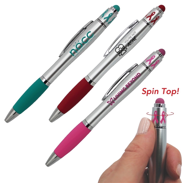 Promotional Ribbon Spin Top Pen With Stylus