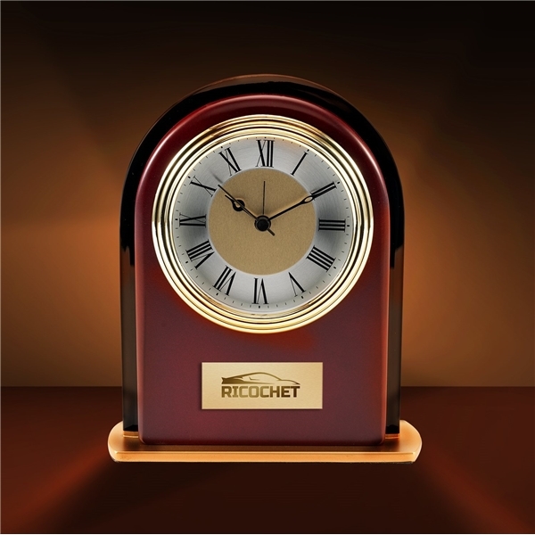Promotional Rosewood and Black Glass Arch Clock