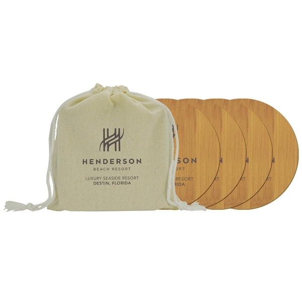 Promotional Round Bamboo Coaster Kit