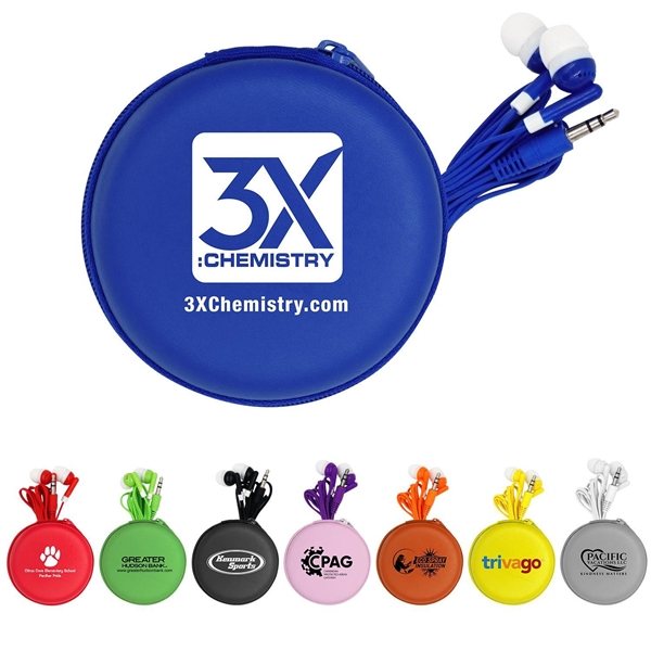 Promotional Round Zippered Ear Bud Set