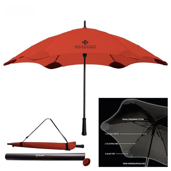 The Blunt Stick Umbrella 47" Red Aerodynamic Aluminum Canopy Wind Weather