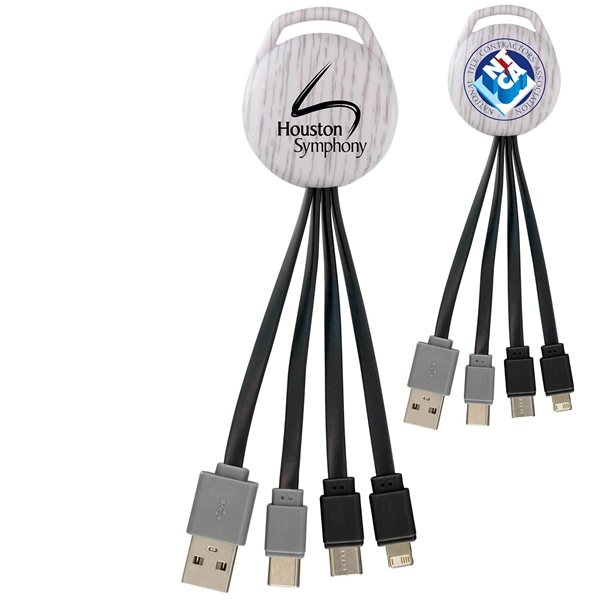 Promotional White Wood Vivid Dual Input 3-in-1 Charging Cable