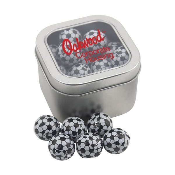 Promotional Window Tin with Chocolate Soccer Balls
