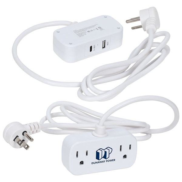 Promotional Zip 5 Ft. Power Strip with Type-C, USB & AC Outlets