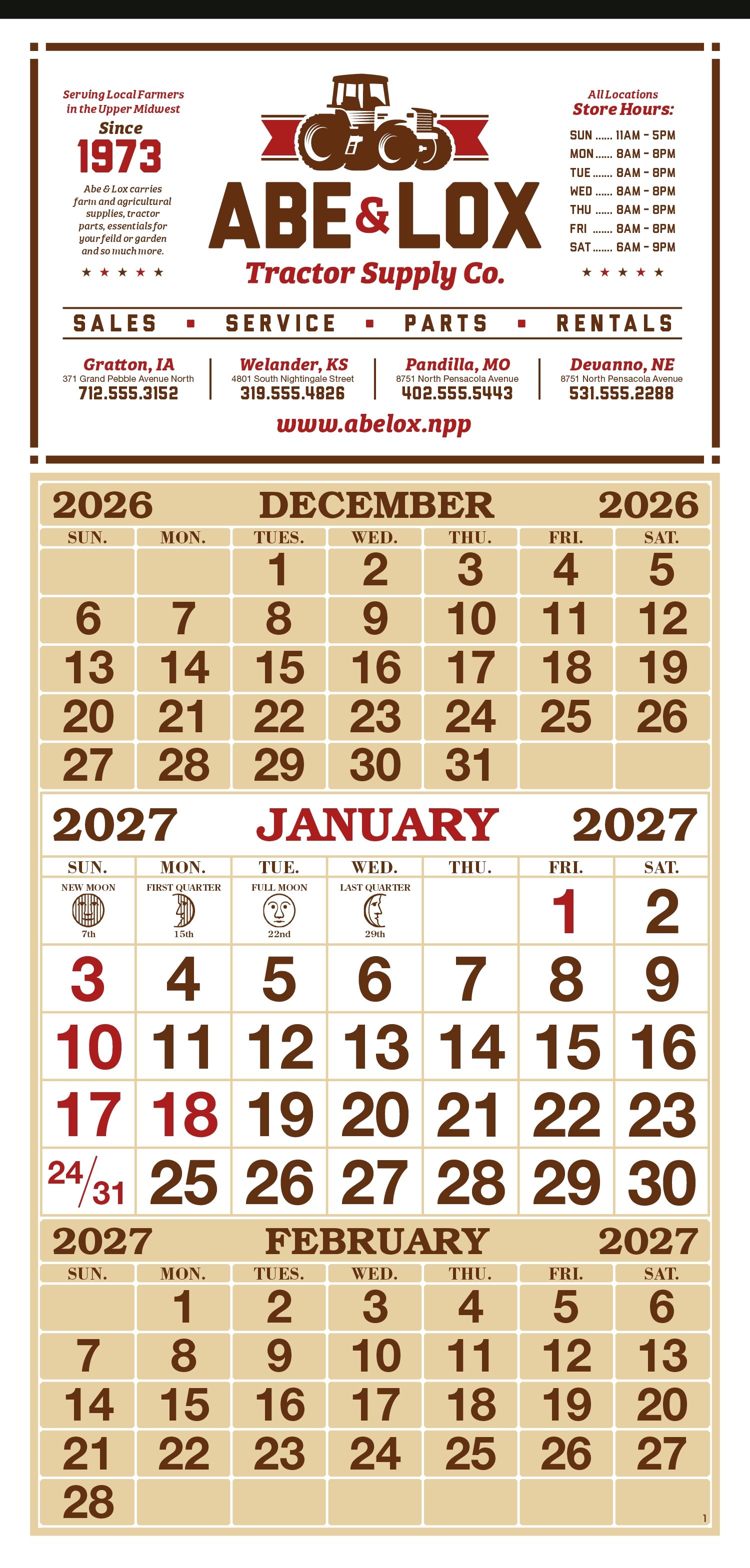 Promotional 3-Month Display 12-Sheet Calendar