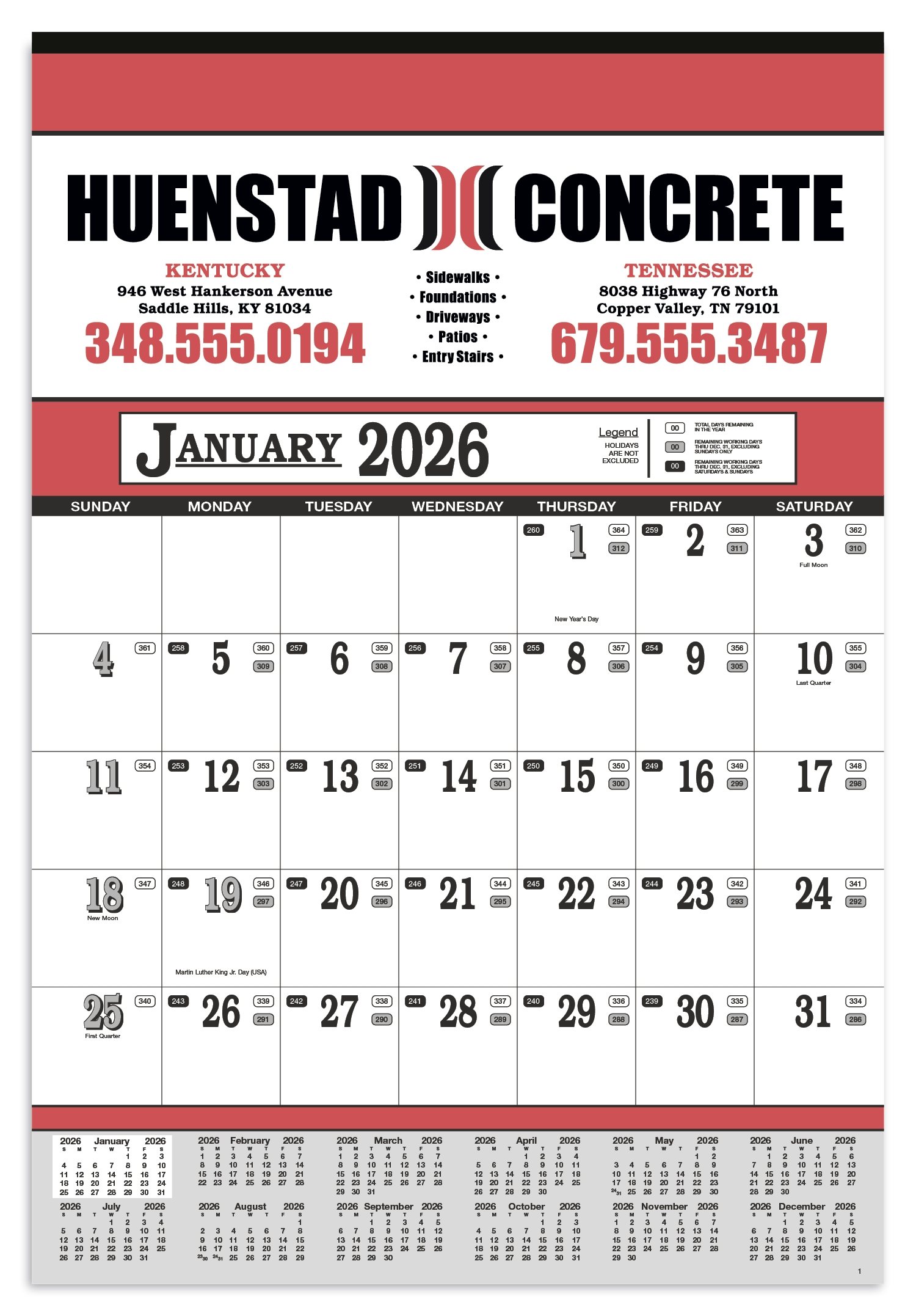 Promotional Contractor's 13-Sheet Calendar